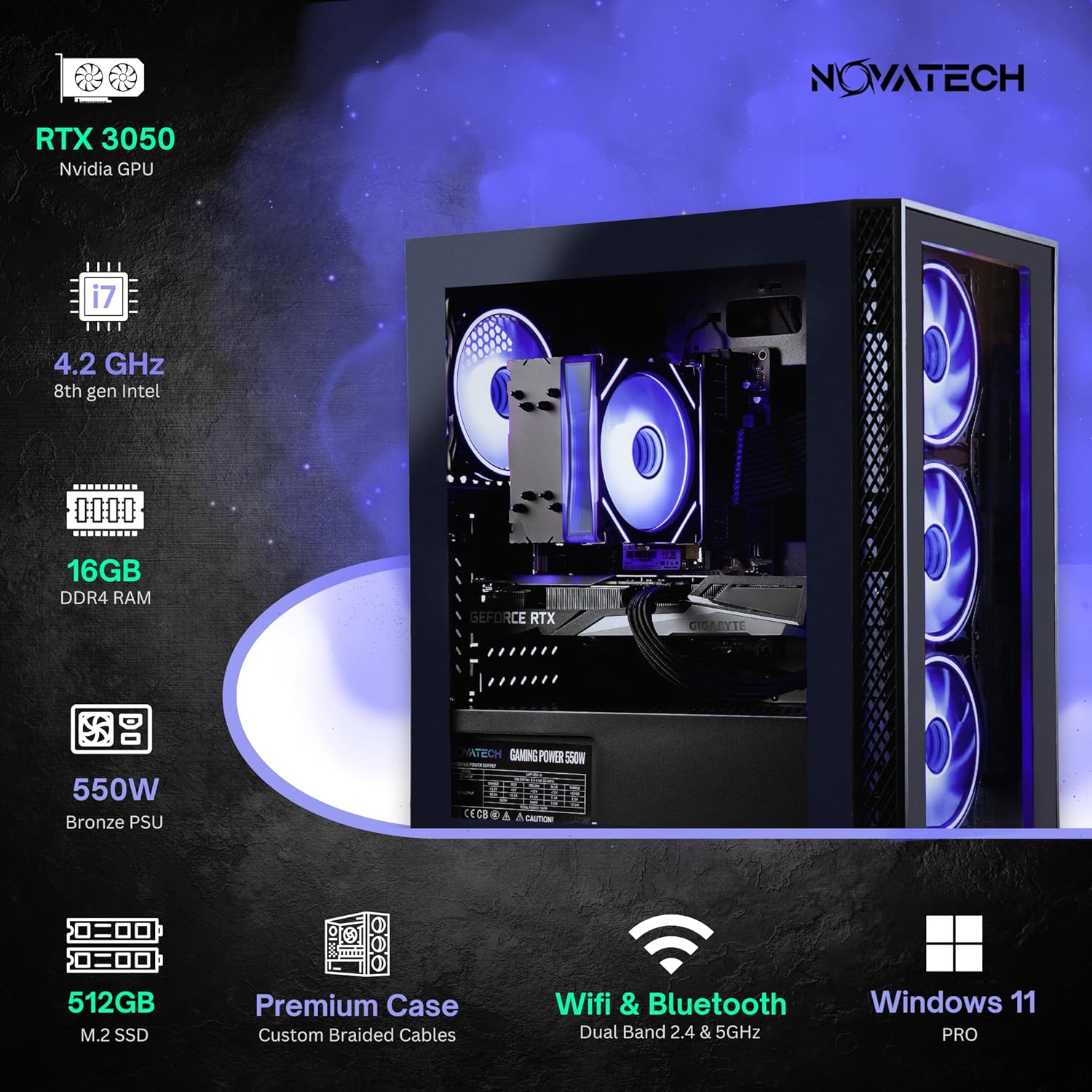 NOVATECH Phantom 2.0 - Prebuilt Gaming PC Desktop Computer - RTX 3050 ...